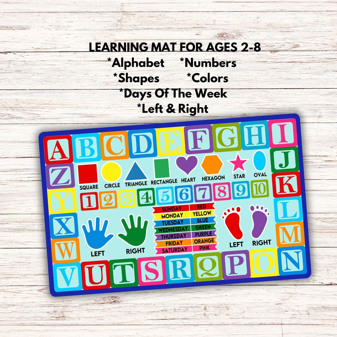 Kids Learning Placemat: Alphabet, Numbers, Shapes - Rubber Backing - Etsy