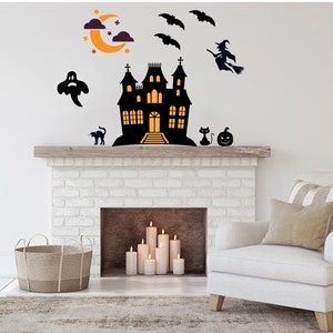 Wall Decals, Halloween Decor, Haunted House Decal, Removable Wall Decal ...