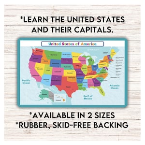 United States Placemat for Kids, America Map, Teaching Activities ...