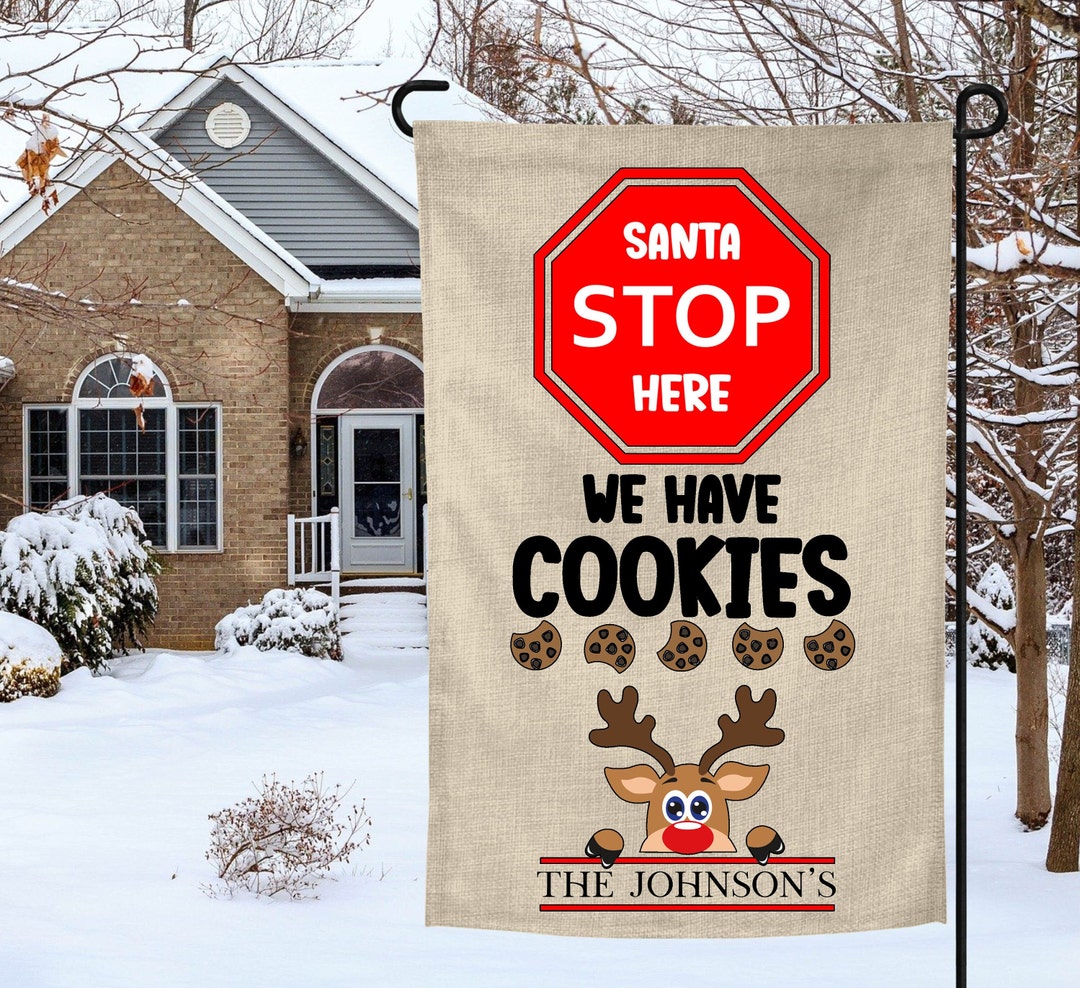 Personalized, Christmas Flags, Garden Flags, Santa Stop Here, Yard ...