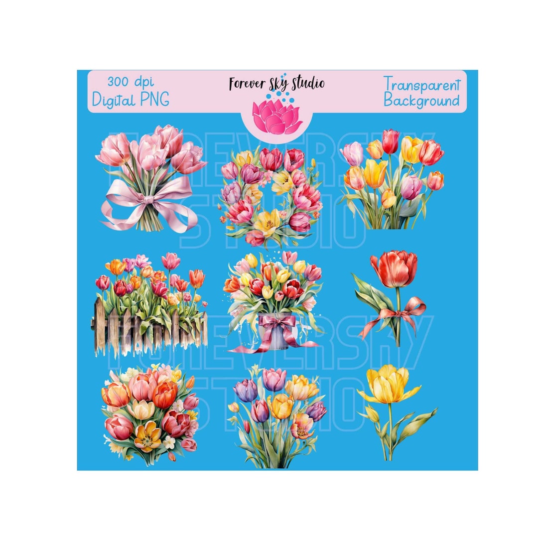 Watercolor Tulips Digital Clipart, Commercial Use, 28 Tulip Clip Art ...