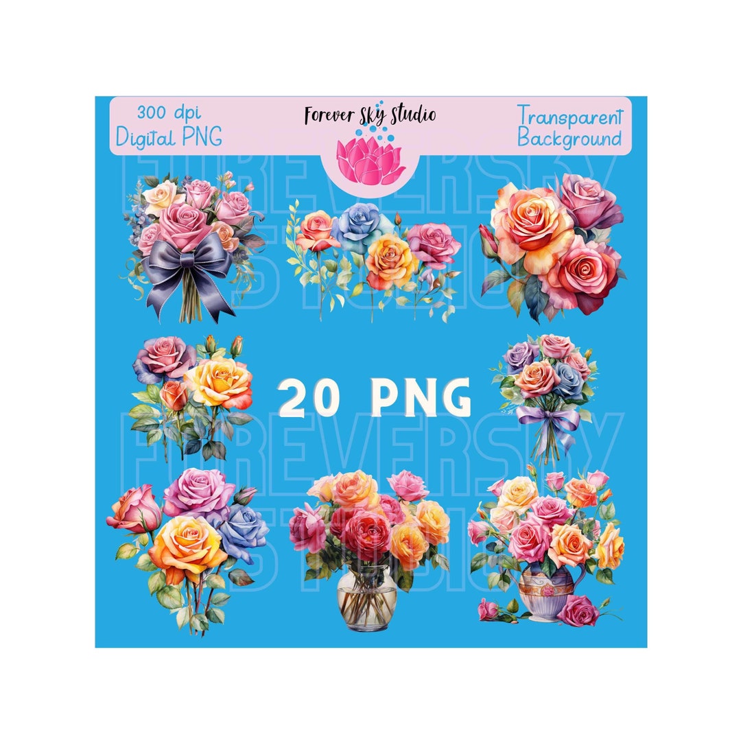 Watercolor Rose Digital Clip Art, Flower Clipart, Commercial Use ...