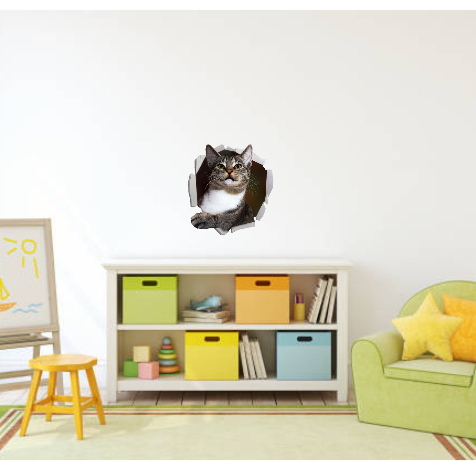3D Wall Decal Cat in Hole Decal Funny Wall Sticker Kids - Etsy