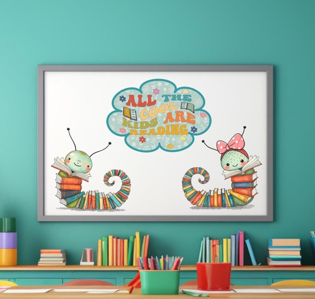 Bookworm Decals, Teacher Wall Decal, Classroom Decal, Library Decals ...