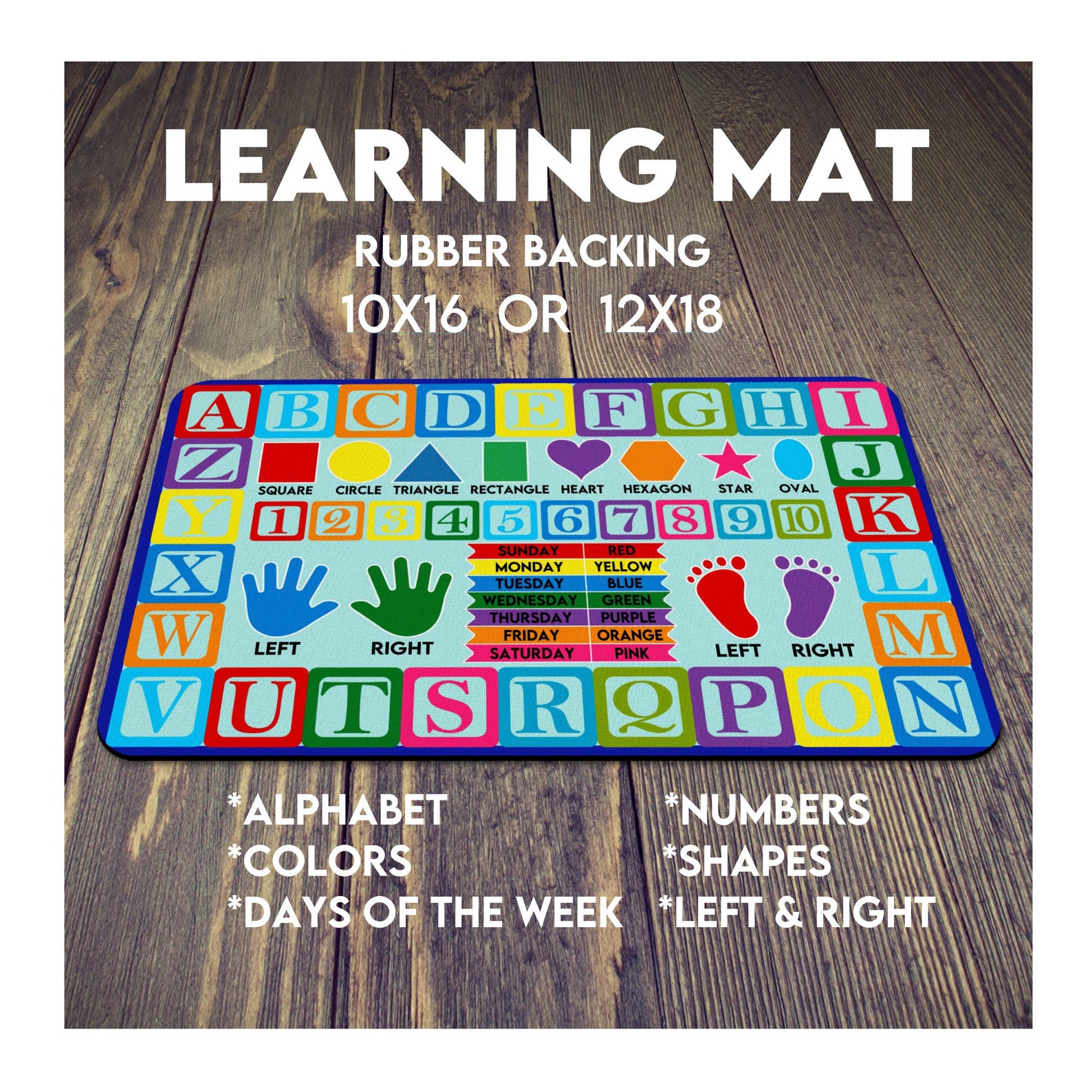 Kids Learning Placemat: Alphabet, Numbers, Shapes - Rubber Backing - Etsy