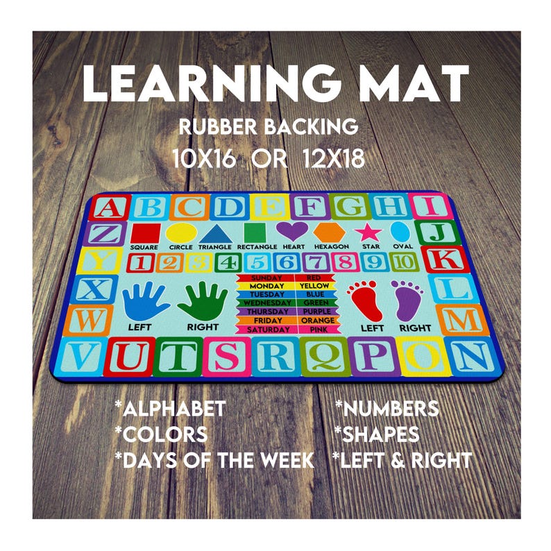 Kids Learning Placemat: Alphabet, Numbers, Shapes - Rubber Backing - Etsy