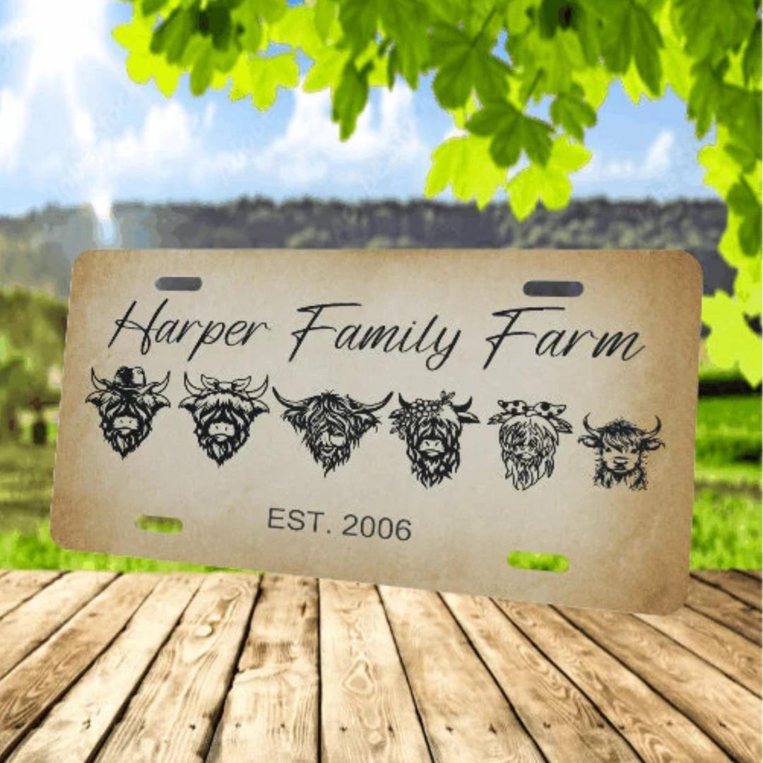 Highland Cow License Plate: Custom Family Farm Aluminum Car Plate - Etsy