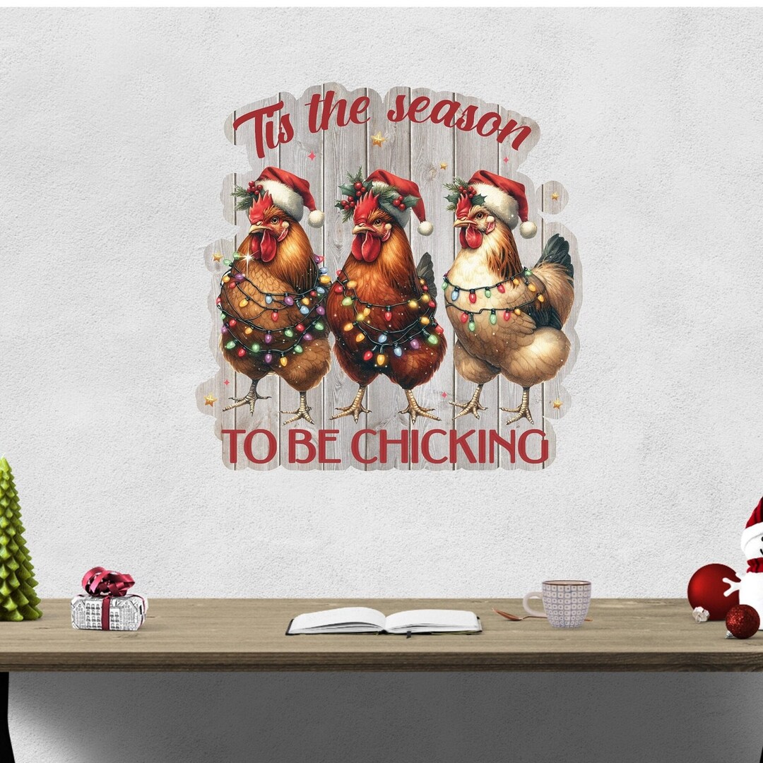 Christmas Wall Decal, Christmas Chickens, Holiday Wall Decor, Christmas ...