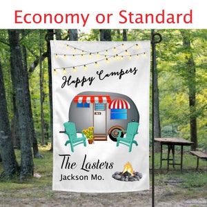 Happy Camper Flag, Burlap Garden Flag, Personalized Flag, Campground ...