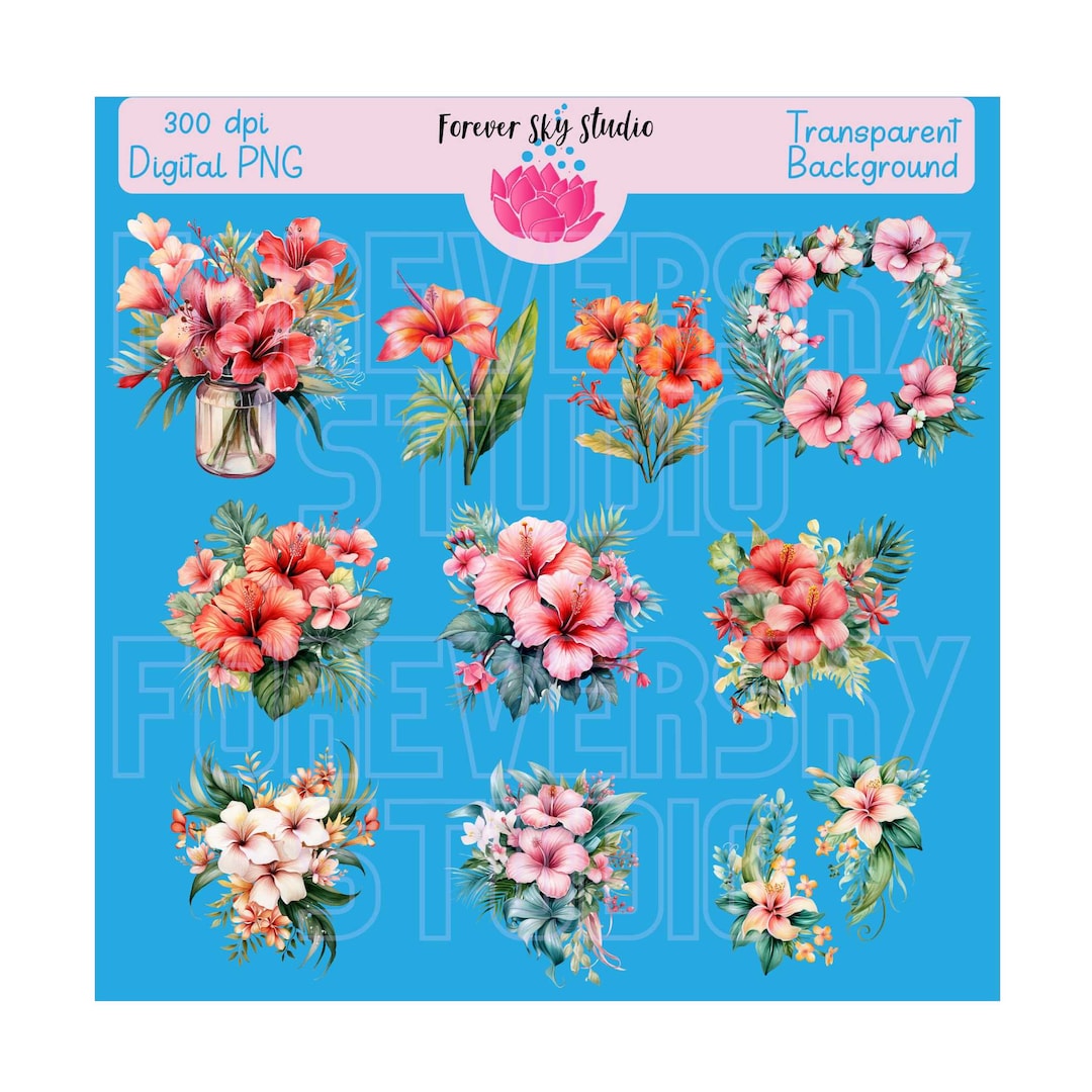 Tropical Flowers, Watercolor Flowers, Commercial Use, Tropical Bouquets ...