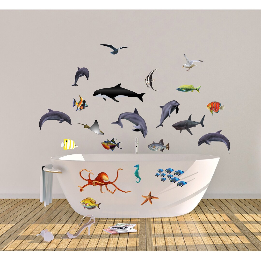 Sea Life Wall Decals, Ocean Life Decals, Tropical Wall Decor, Coastal ...