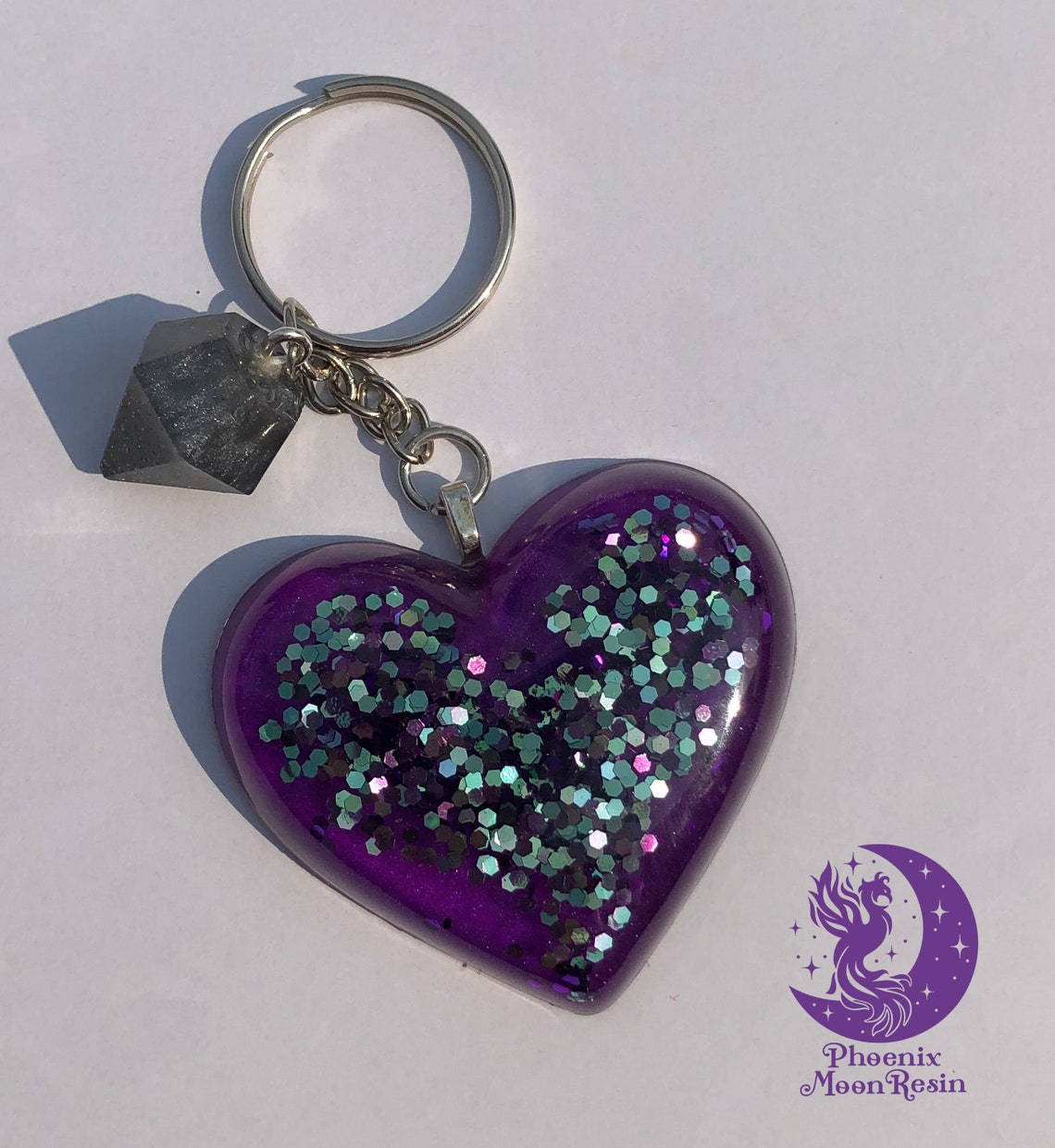 Purple With Colorshift Glitter Heart Resin Keychain With Gray - Etsy UK