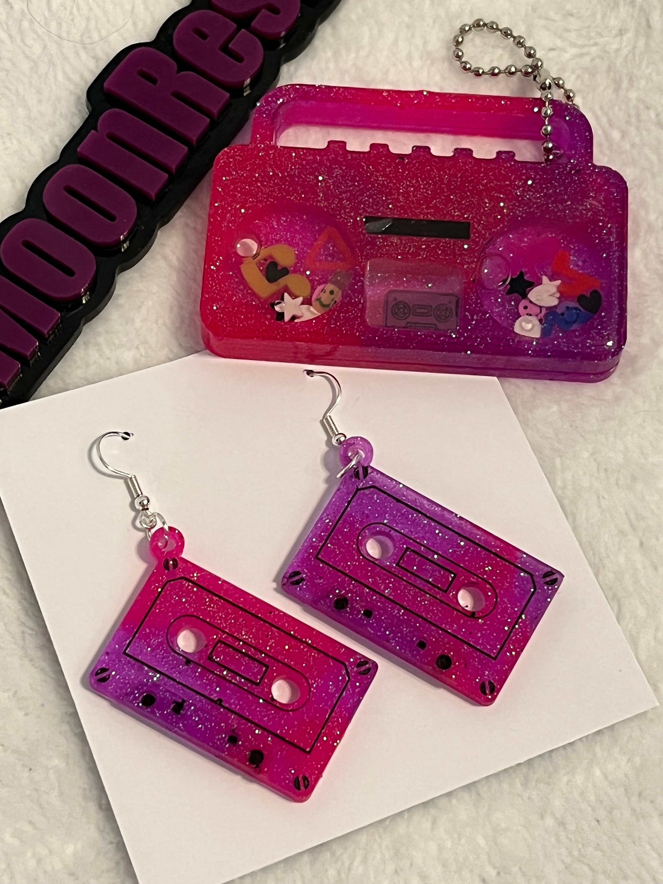 Neon Pink & Purple Boombox Liquid Shaker Resin Keychain With - Etsy
