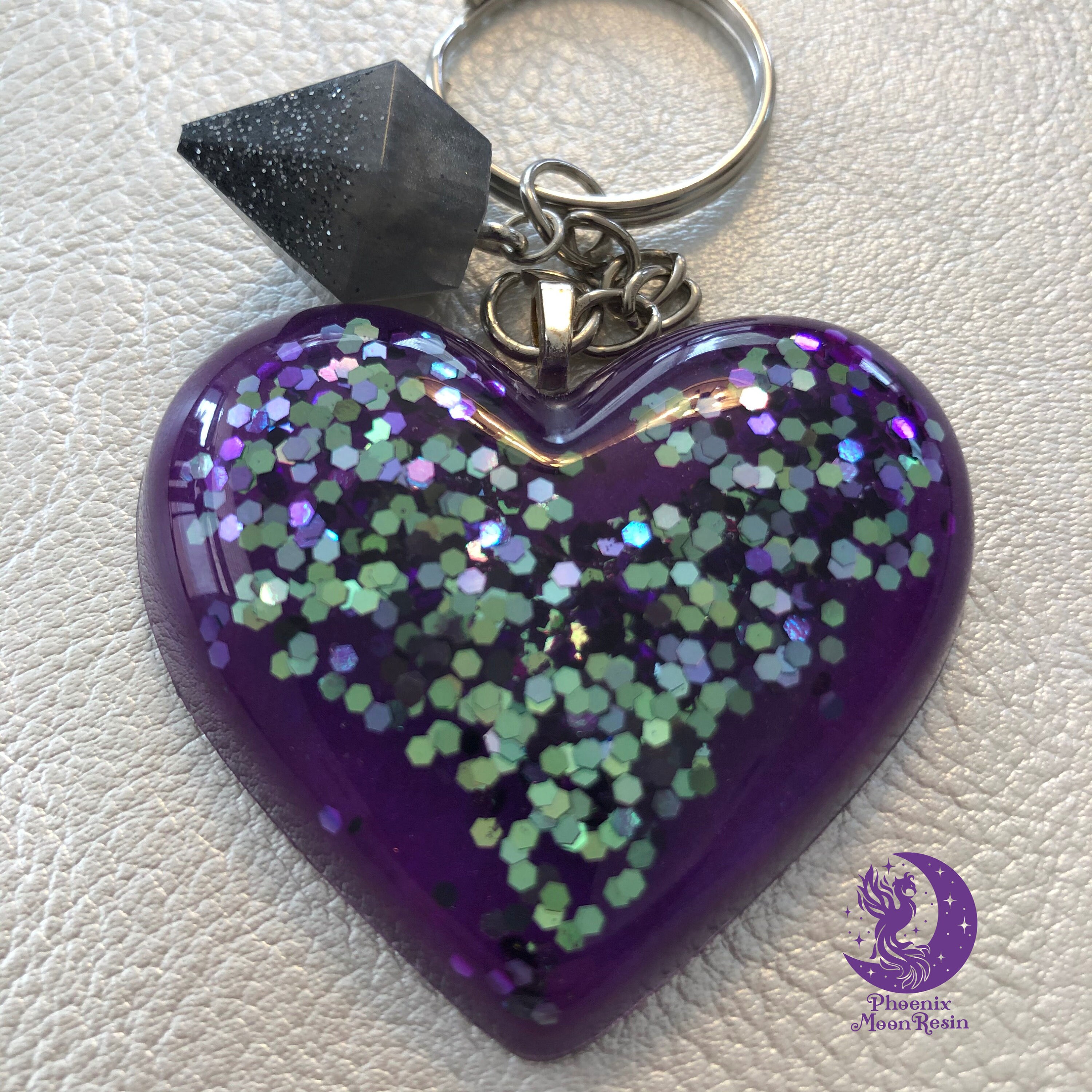 Purple With Colorshift Glitter Heart Resin Keychain With Gray - Etsy UK