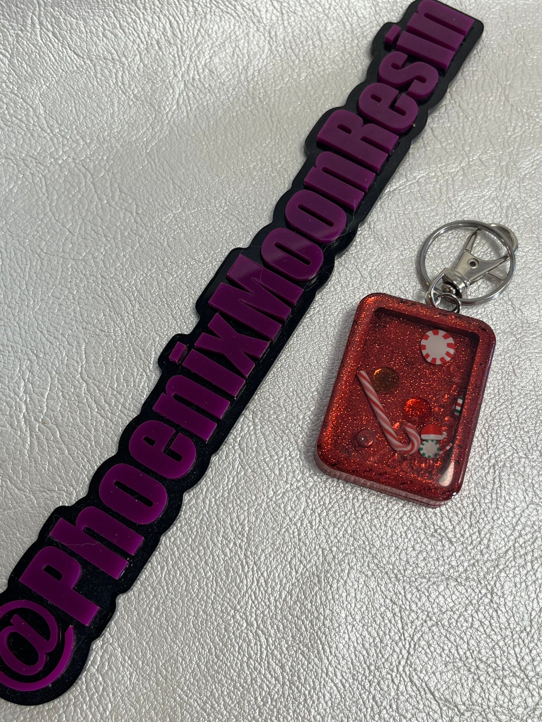 Red Glittery Rectangle Resin Keychain With Peppermint Bits - Etsy