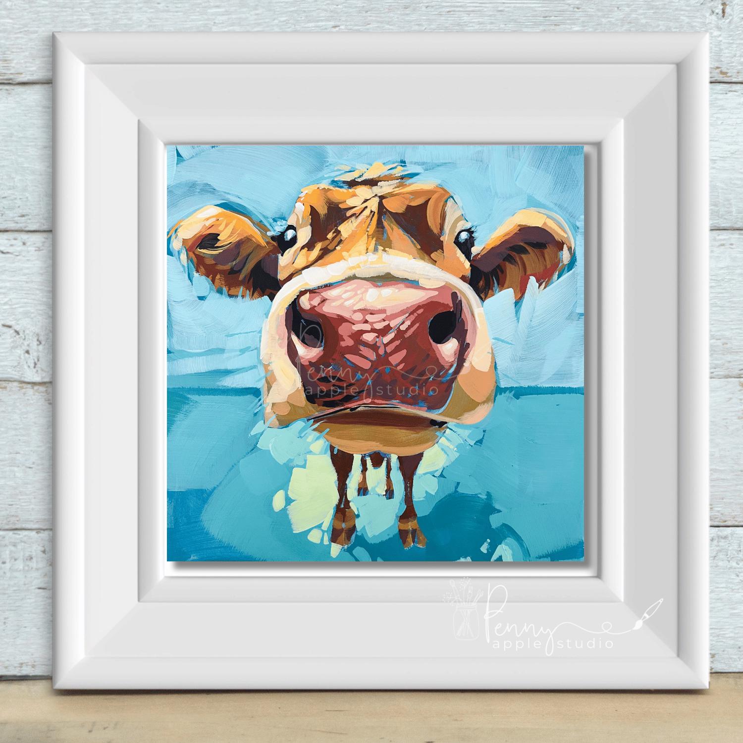 DOTTIE COW Square Expressive Art Print {unframed} Hand Signed by Artist ...
