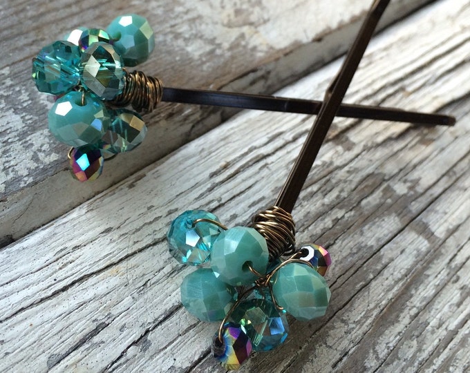 Aqua Blue Beaded Hair Clip Women Hair Jewelry Wedding Hair - Etsy