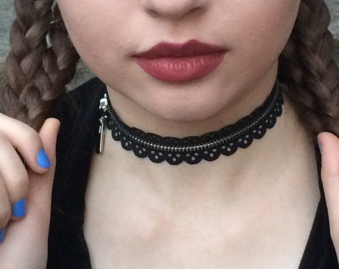 Zipper Black Choker 90s Grunge Chocker Necklace Black Lace - Etsy