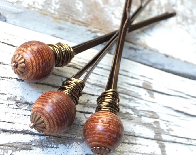 Rustic Hipster Bun Pins Wire Wrapped Hair Pins Brown Natural Man Bun ...
