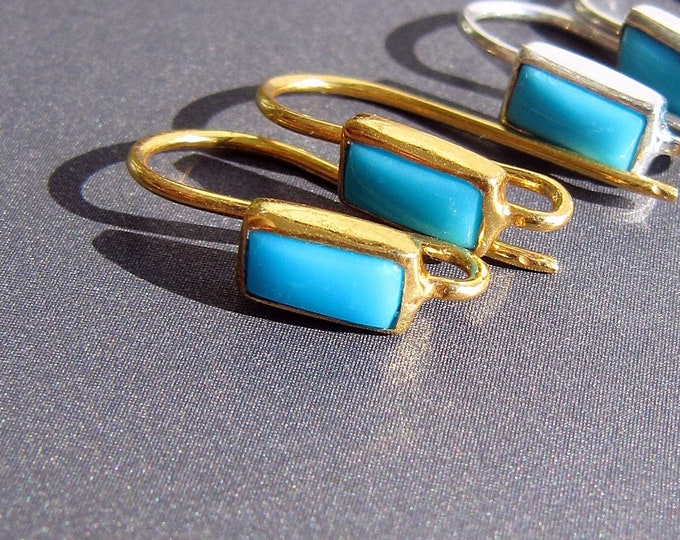 Arizona Turquoise Baguette Ear Wires • Gold Vermeil / Sterling Silver ...