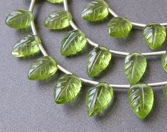 Peridot Carved Leaves • AAA Hand Carving Leaf Drops • Natural Gemstone ...