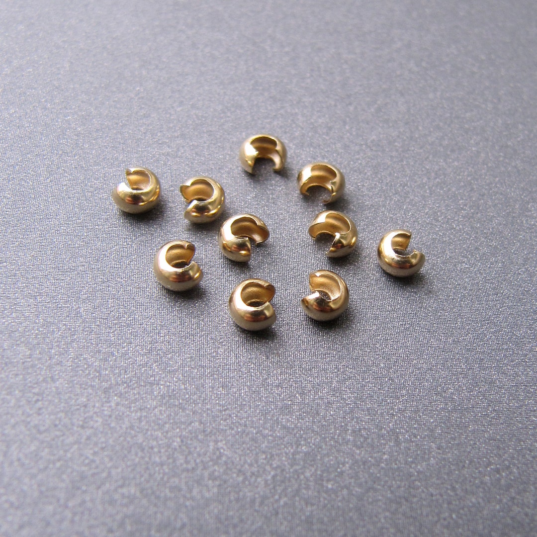 14k Gold Crimp Bead Cover • 3mm • Solid 14 Carat Yellow Gold • Round ...