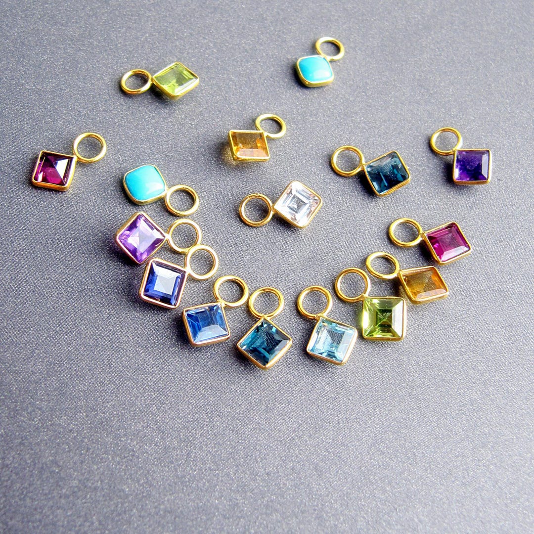 14k Gold 4.5mm Rhombus Gemstone Earring Charm • 4mm Ring /2.90mm Hole ...