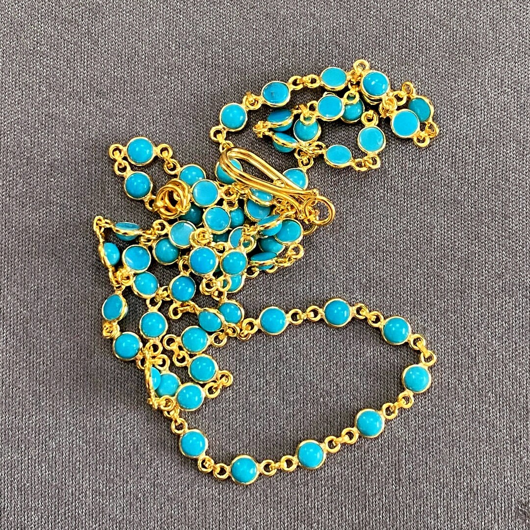 18k Gold Turquoise Chain Necklace Bracelet • 7/8 / 16/18/20 Inch• 3mm ...