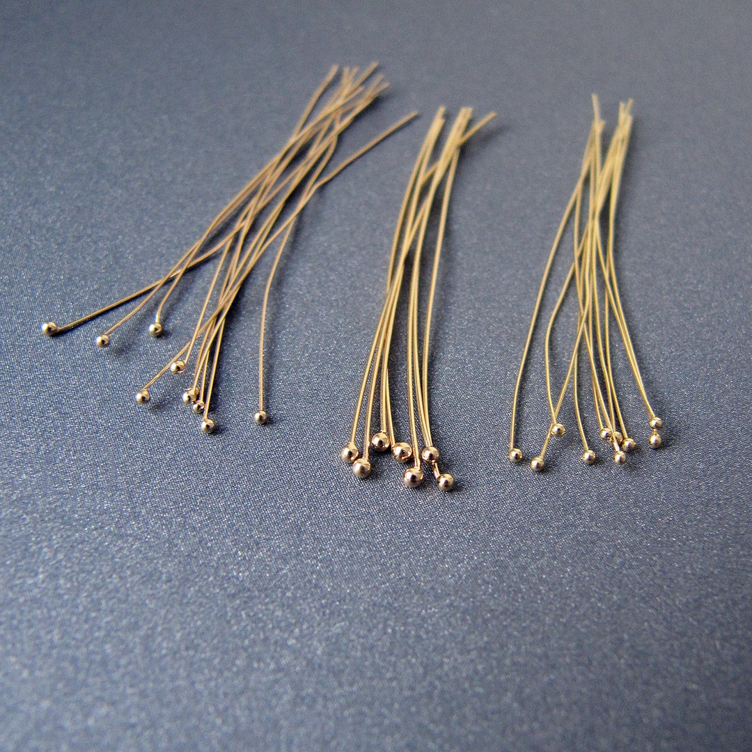 14k Solid Gold Ball Head Pin • 26ga 28ga • 1.5 /2 Inches • Solid 14 ...