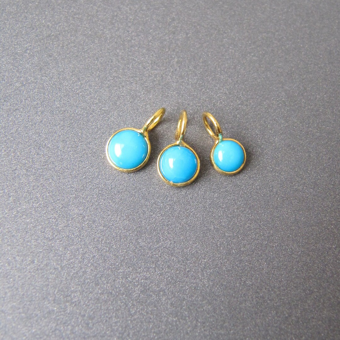 18k Gold Turquoise Charm • 4mm 5mm Gemstone • 4.3mm Ring With 3mm Hole ...