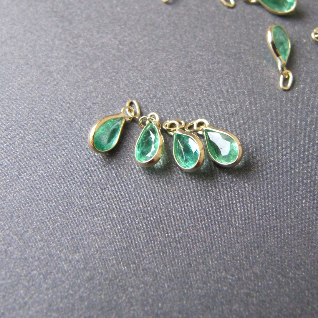 Emerald Tear Drop 14k Gold Charm • 5x3mm EXTRA SMALL Charms ...