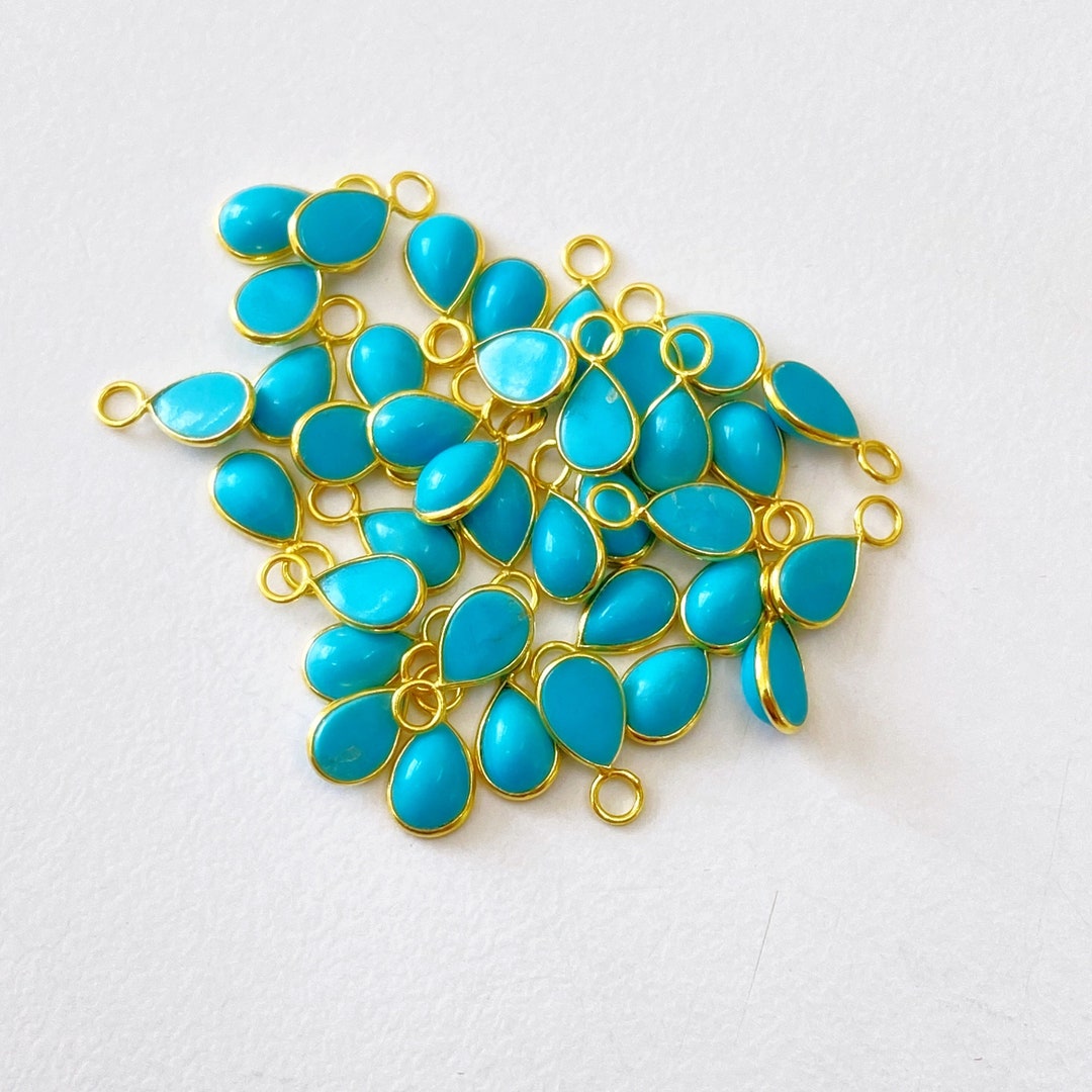Turquoise Tear Drop Charm 18k Gold for Earrings 6x4mm - Etsy
