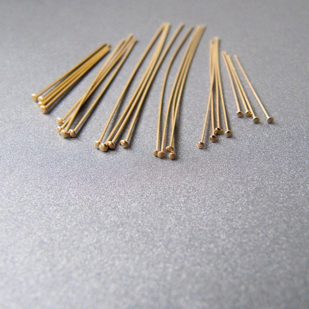14k Gold Flat Headpin • 24ga 26ga • 1 / 1.5 /2 Inches • Solid 14 Carat ...