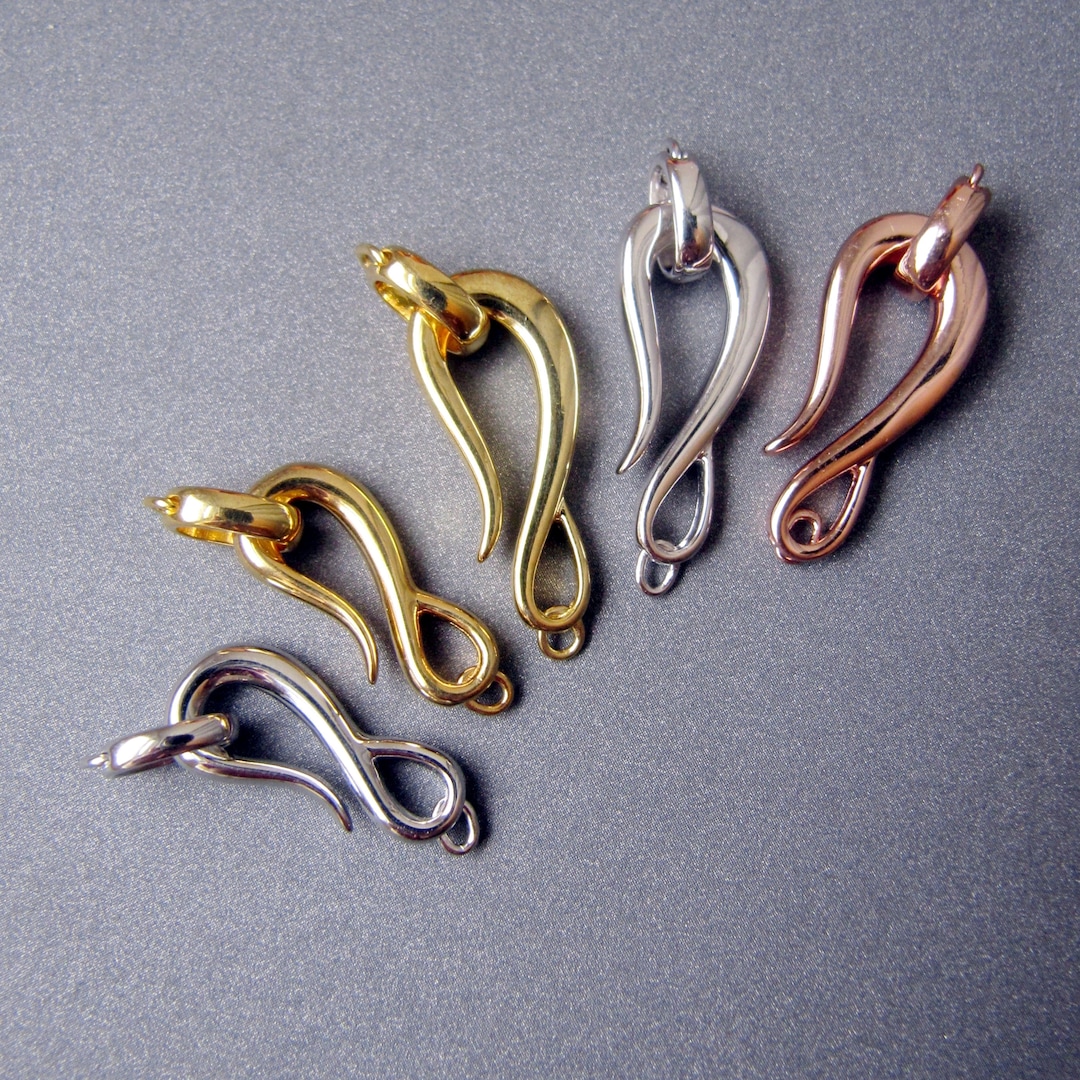 Sterling Silver Hook Clasp • 23x9 / 26x10mm • Rhodium / Yellow / Rose ...