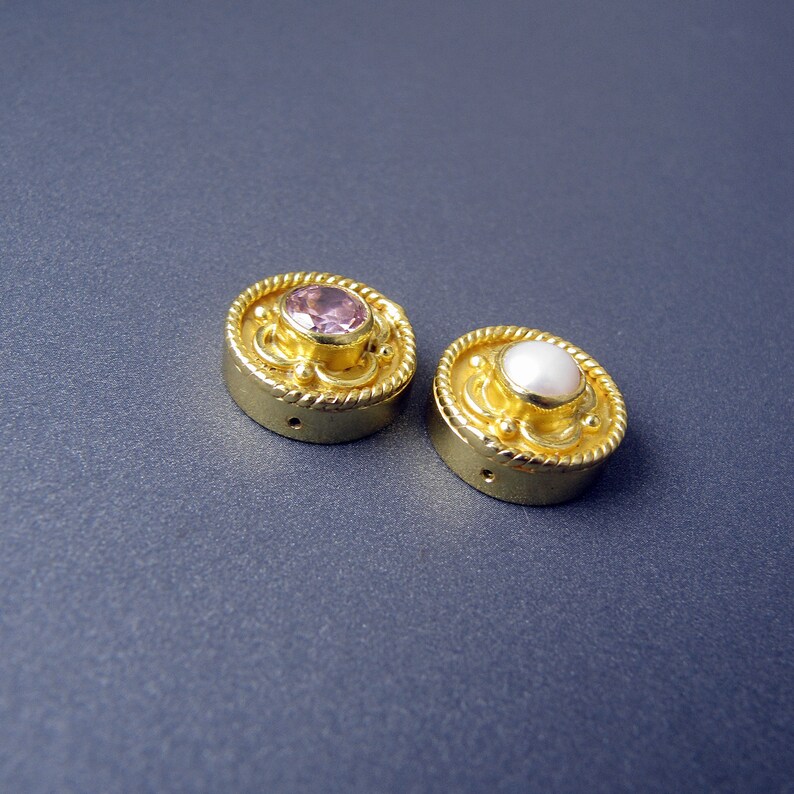 Gold Vermeil Gemstone Bead Sterling Silver 925 Pearl / - Etsy