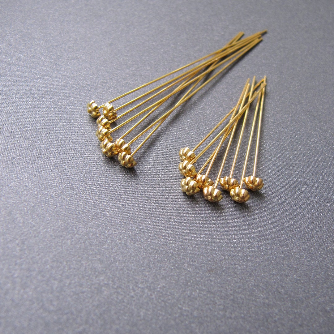 18k Gold Flower Head Pin • 2.75x1.40mm Convex Cap • 26ga / 24ga Wire ...