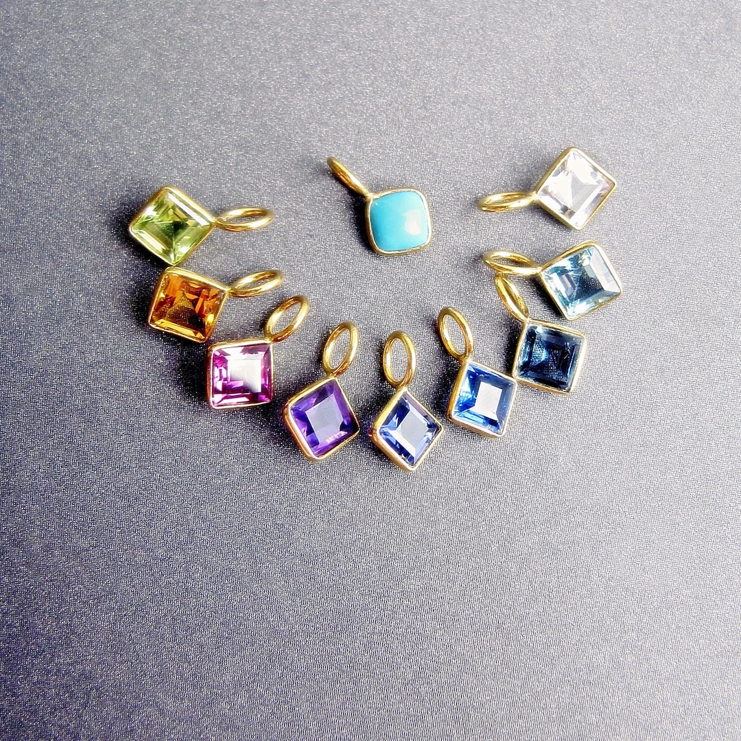 18k Gold 4.5mm Rhombus Gemstone Charm • 4.50mm Ring / 3mm Hole• Natural ...