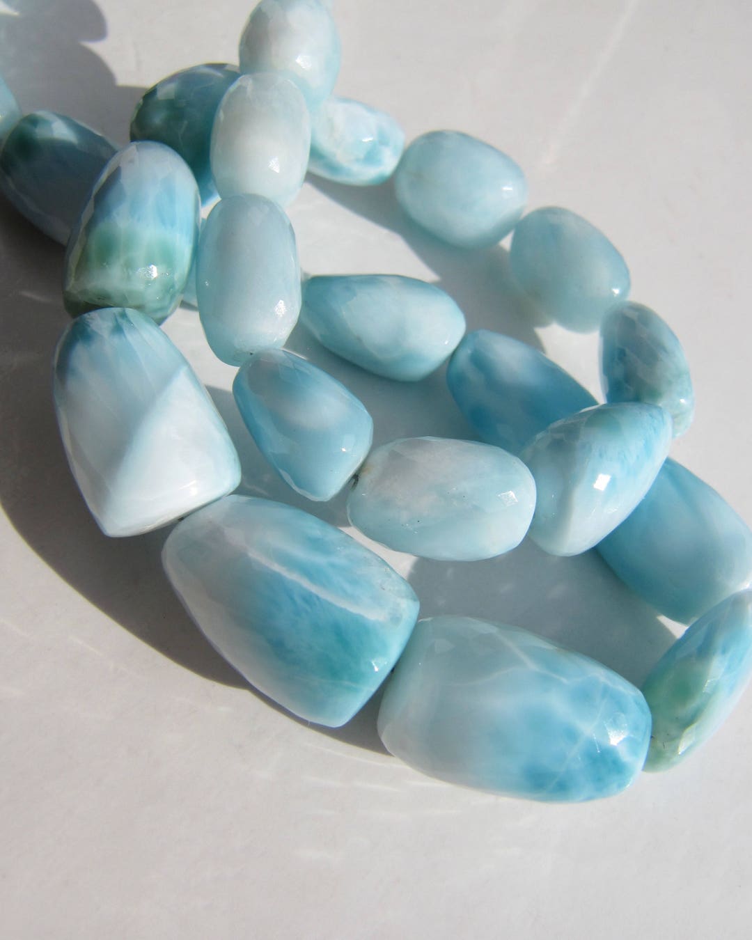 Larimar Ovals Nuggets • AAA Micro Faceted • 16 Inches • Natural Genuine ...