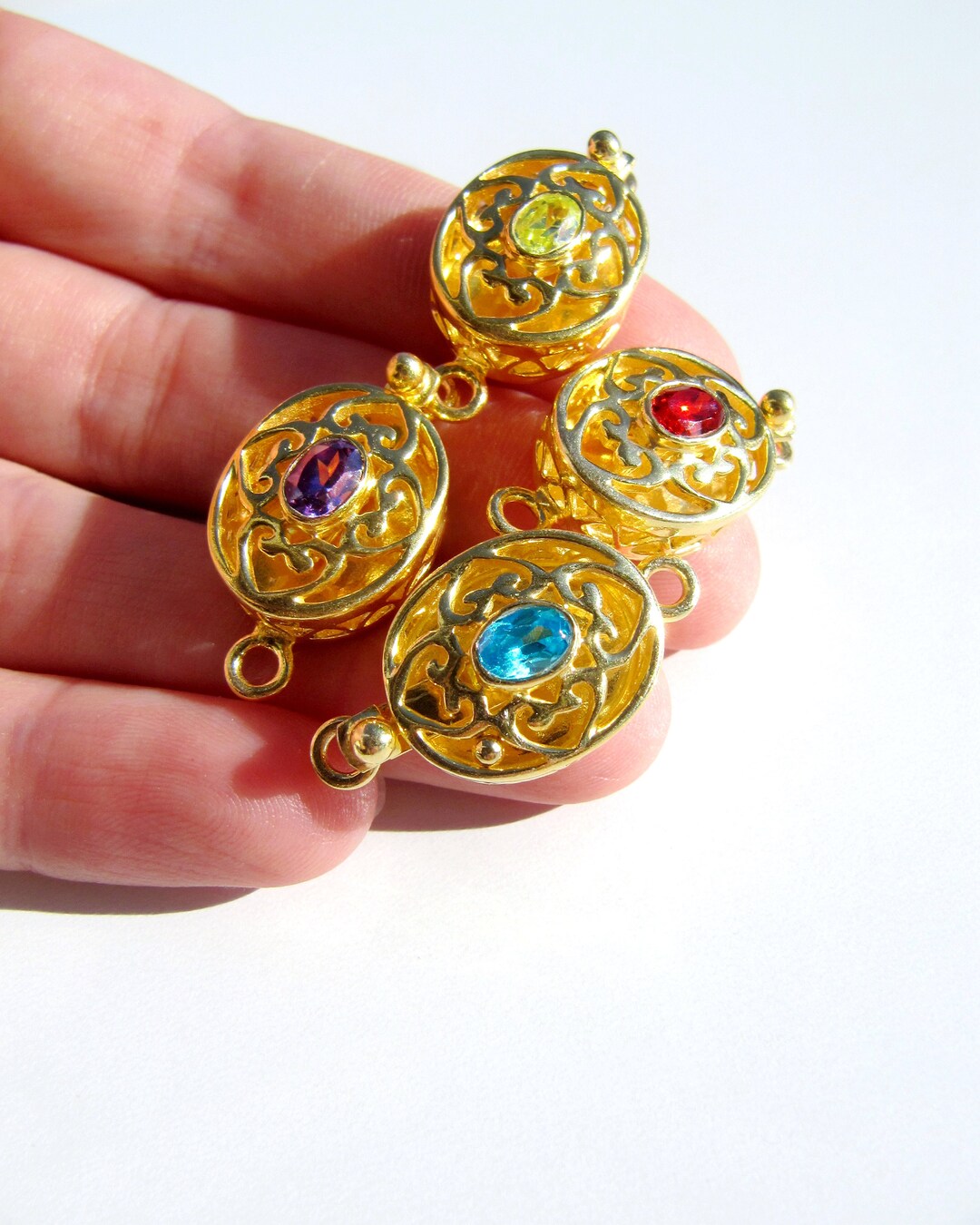 Gold Vermeil Filigree Clasp • Synthetic Quartz • Choose Colour - Swiss ...
