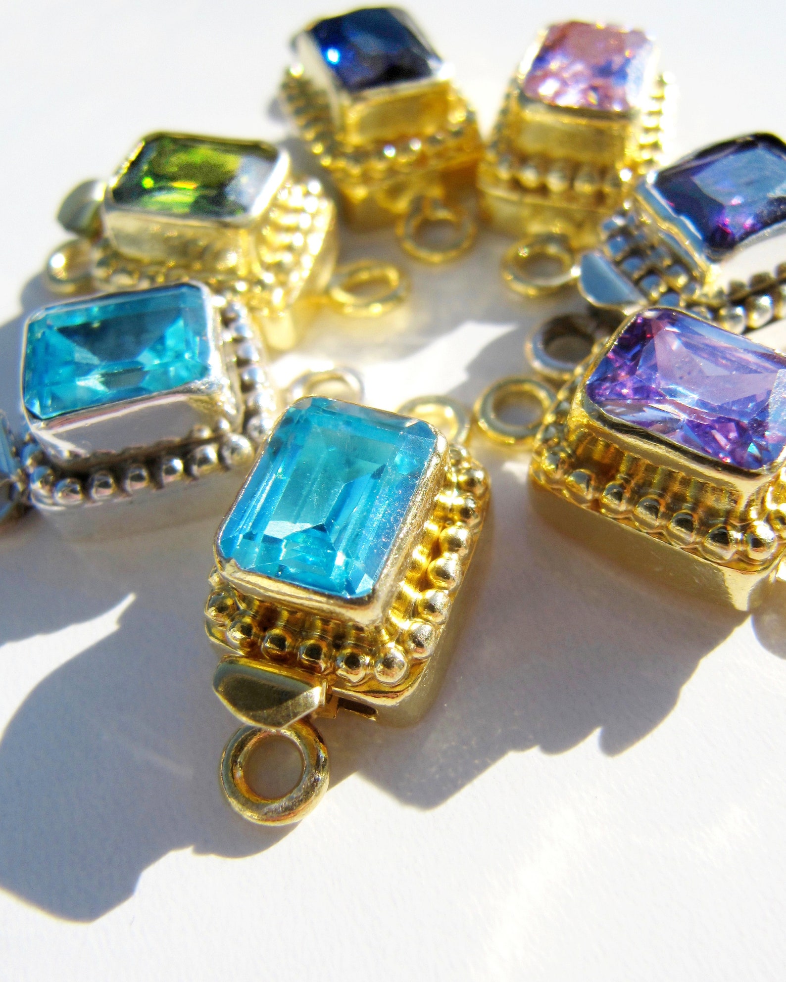 Gemstone Box Clasp • Gold Vermeil Sterling Silver Clasp • Swiss Blue ...