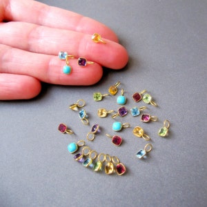 18k Gold Square Gemstone Charm • 4x4mm • 4mm Ring/3.25mm Hole • Natural ...