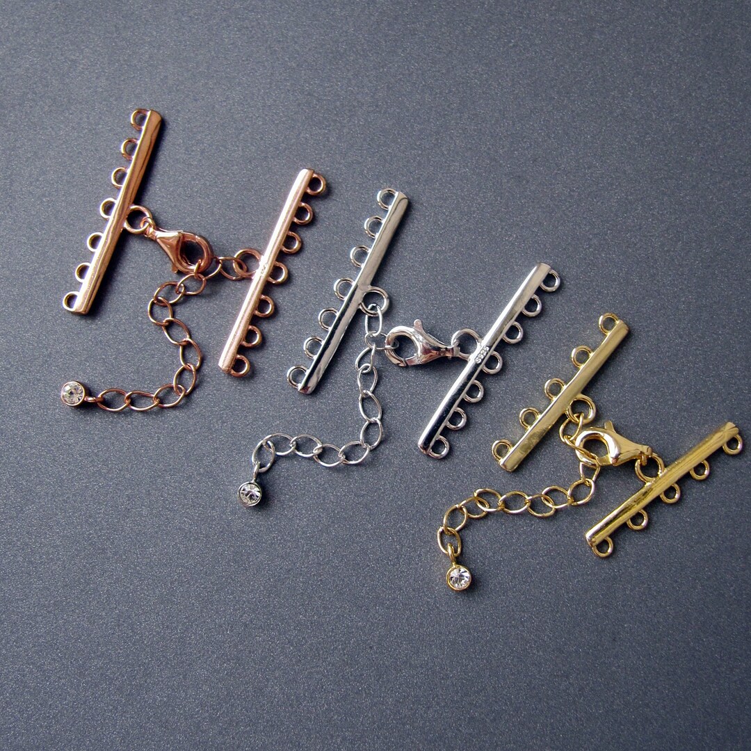 Multi Strand Clasp • 2 3 4 5 6 7 Row • Sterling Silver 925 • Rhodium ...