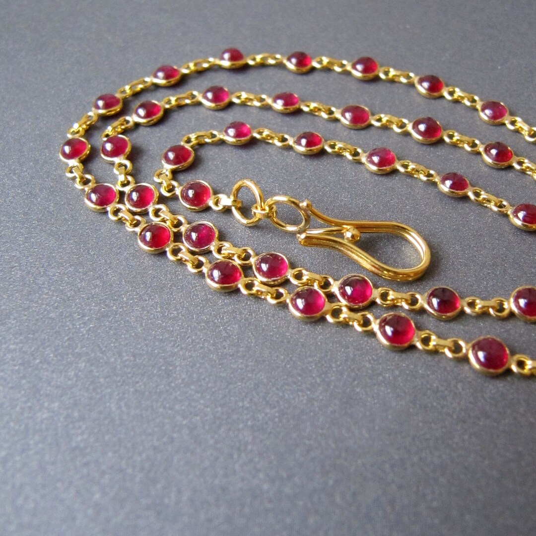 18k Gold Ruby Chain Necklace • 16 / 18 / 20 / 22 Inches • 3mm Natural ...