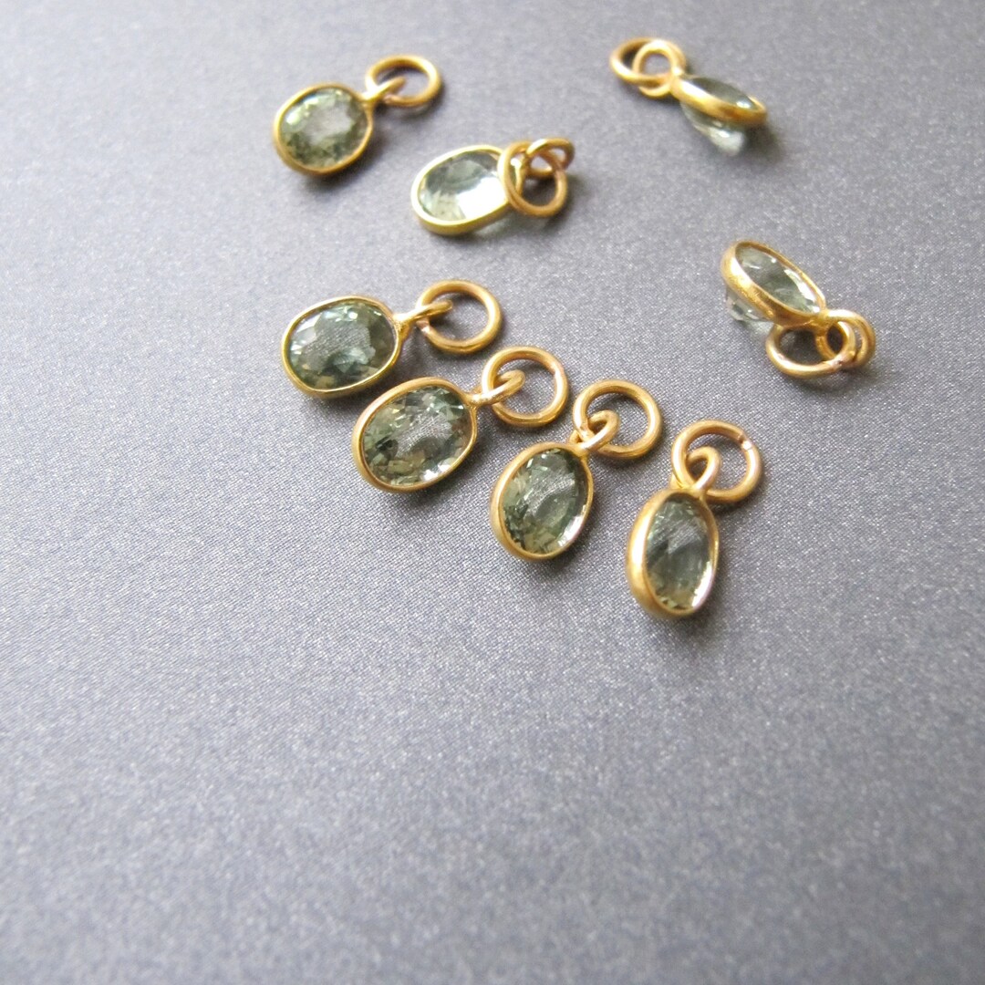 Green Sapphire 18k Gold Charm for Earrings • 4x5mm Natural Gemstone ...