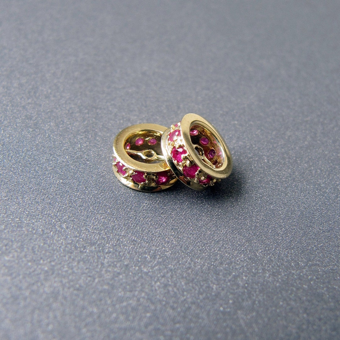 14k Gold Ruby Bead • 7mm Rondelle • Solid 14 Carat Gold Roundel Spacer ...