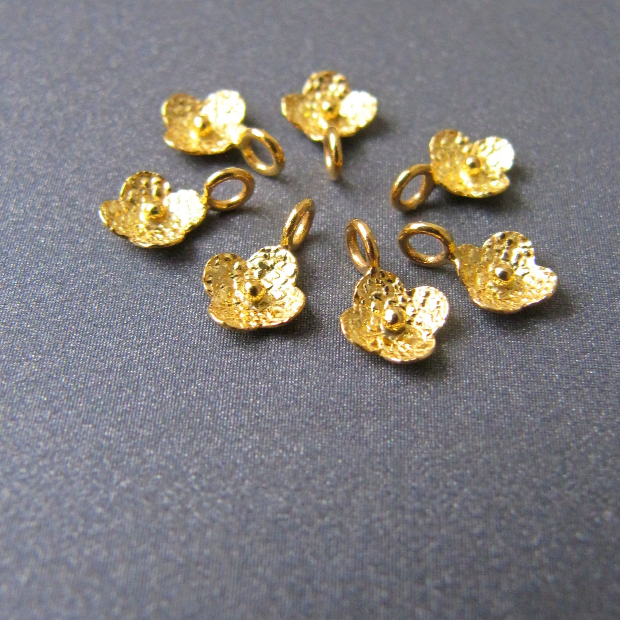 18k Gold Flower Charm • Tiny 4.75mm Flower • 2.50mm Ring / 1.50mm Hole ...