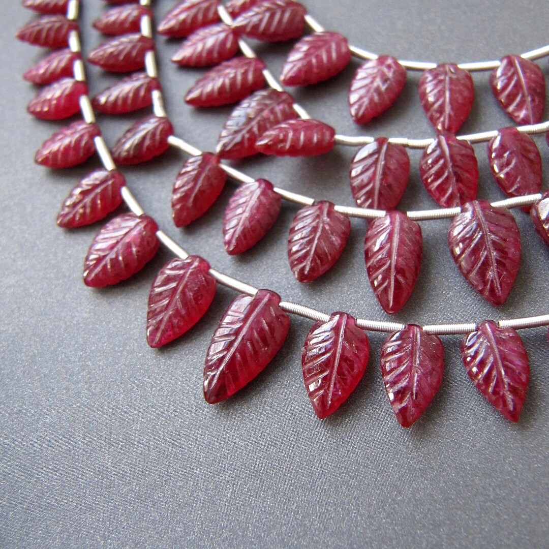 Ruby Carved Leaf Briolettes • Natural Ruby Untreated • Rare Find ...