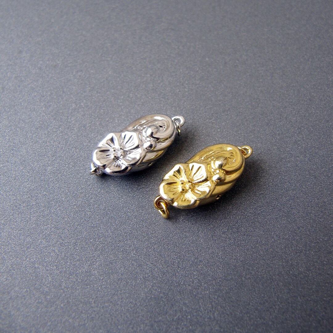 Silver Gold Vermeil Clasp • 16x8mm • Floral Flower Nature Design ...