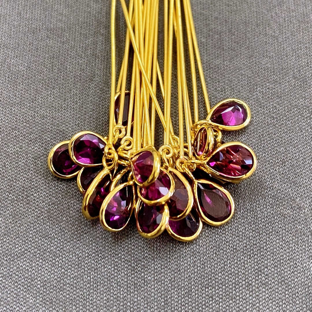 18k Gold Gemstone Head Pin • 24ga / 0.50mm X 38mm Long Pin • 6x4mm ...