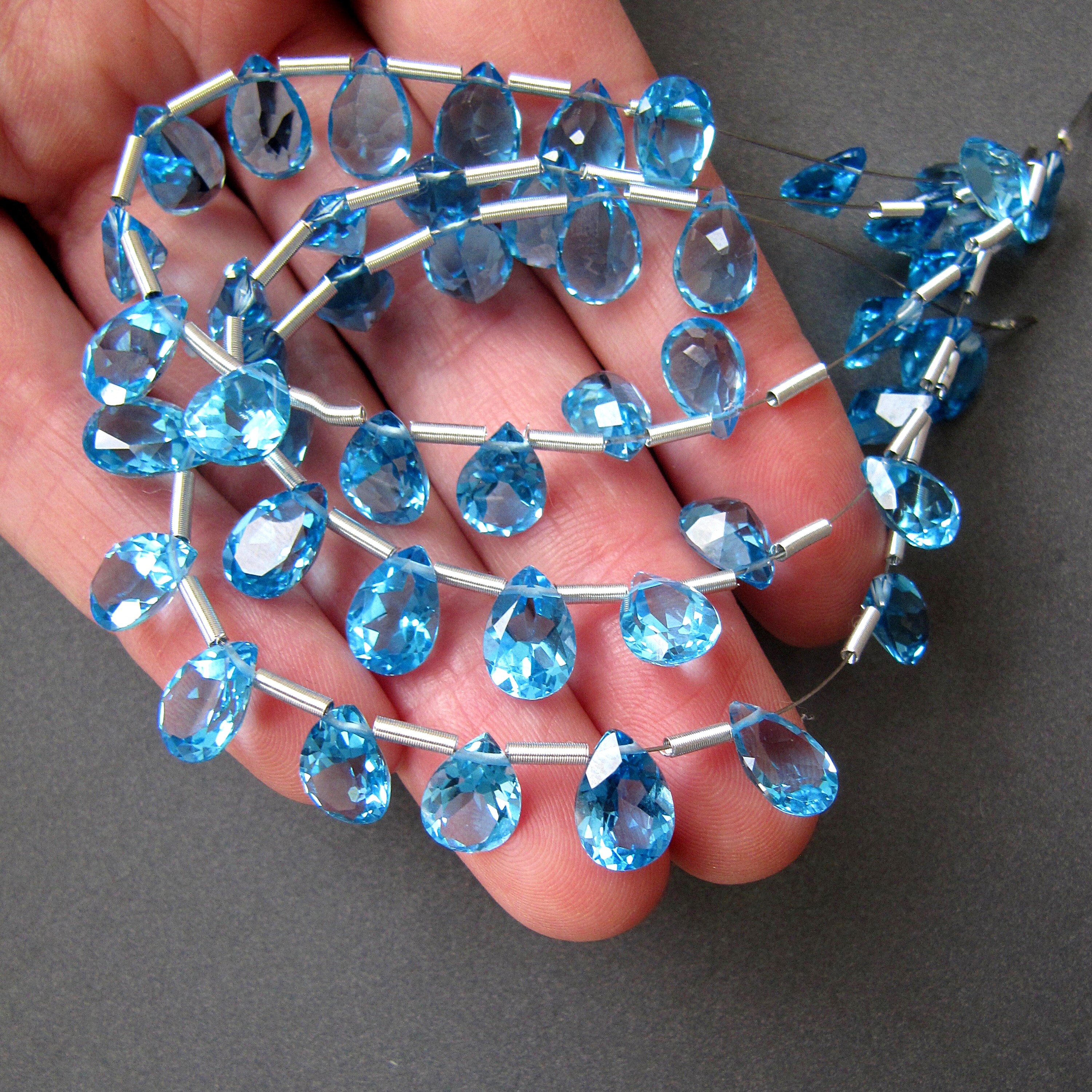 Swiss Blue Topaz Concave Pear Drops • 10x7mm • AAA+ Selected Beads ...